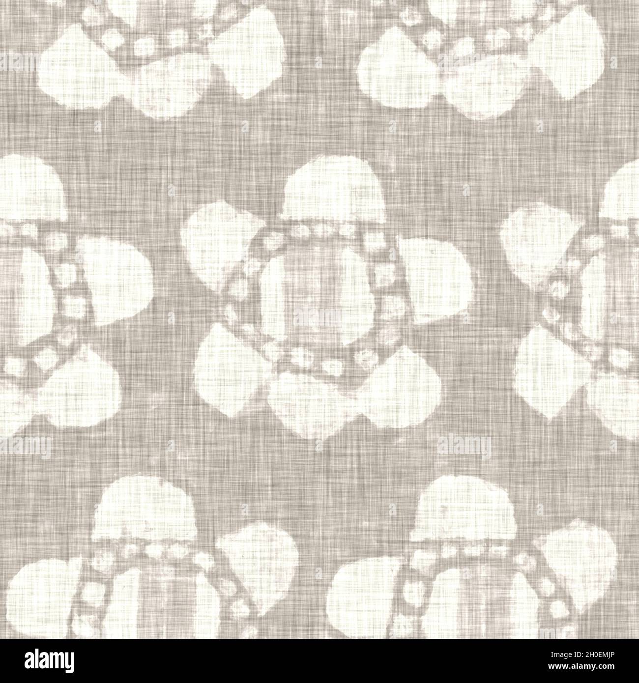 Hand drawn grey flower motif linen texture. Whimsical garden seamless ...