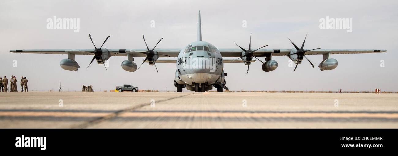 A U.S. Marine Corps KC-130J Super Hercules with Marine Aerial Refueler ...