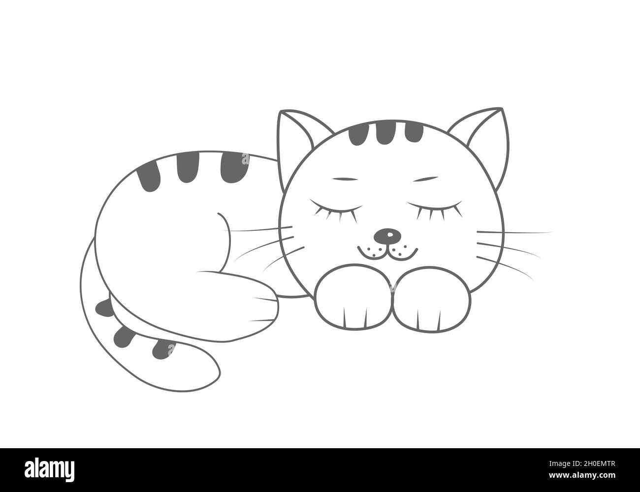 Contour silhouette of a cute cat. A beautiful cute cat lies with his ...