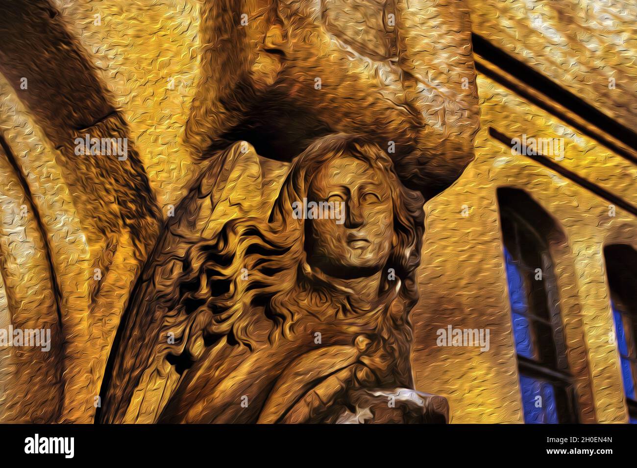 Sculpture in format of angel on a gothic building in London. Capital of ...