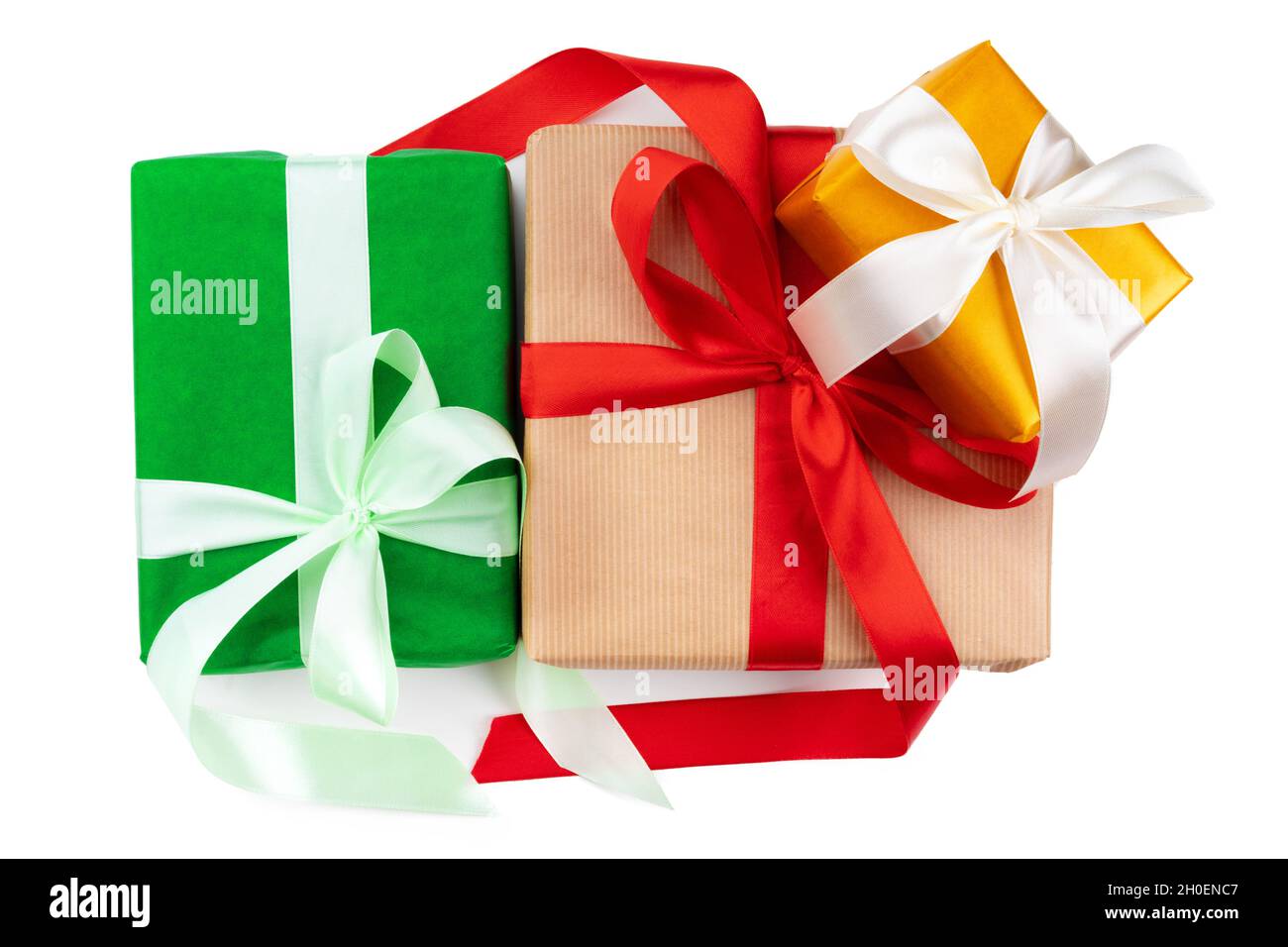 Three beautiful wrapped gifts isolated on white background Stock Photo ...