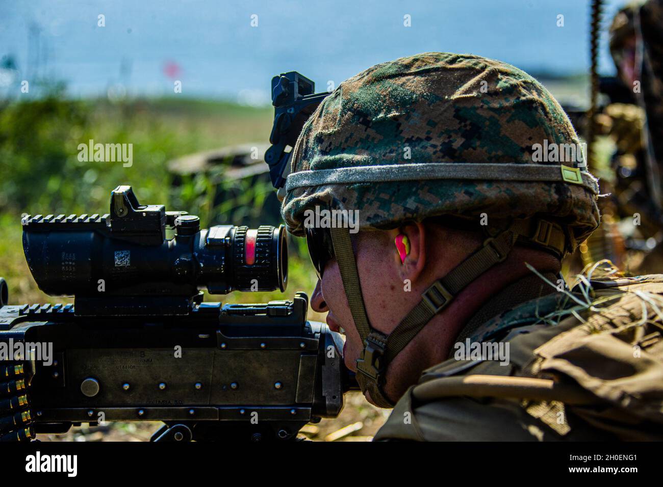 A U.S. Marine with Bravo Company, 1st Battalion, 3d Marines, sights in ...