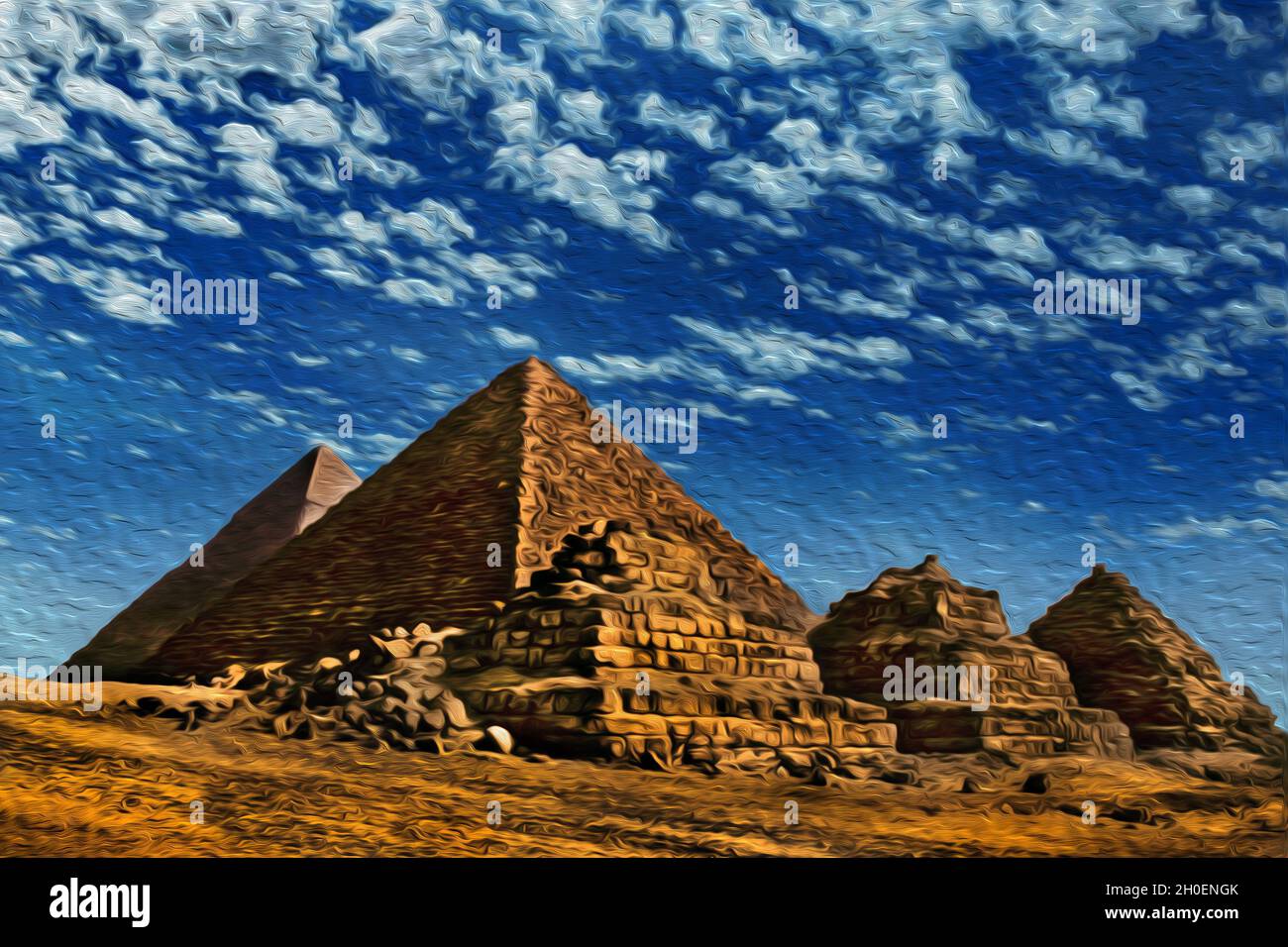 Desert landscape with the Giza pyramids, the old necropolis for ...