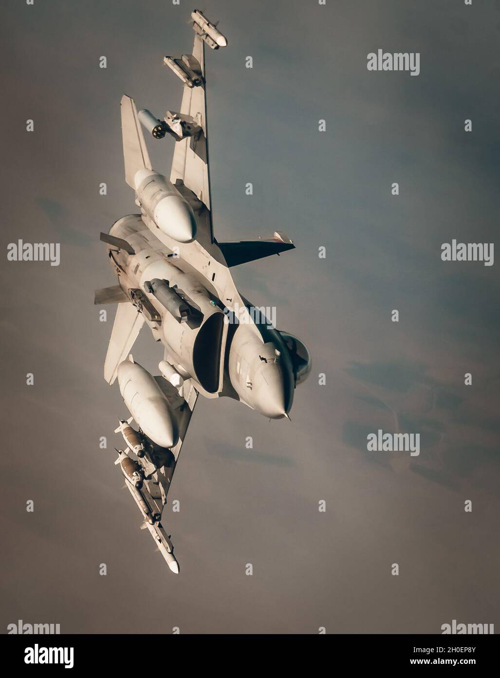 A U.S. Air Force F-16 Fighting Falcon aircraft departs after receiving ...