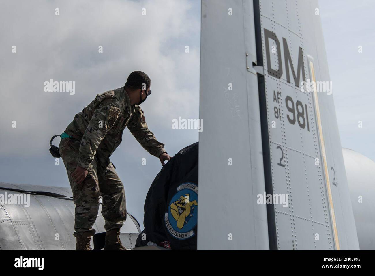 A U.S. Airman from the 354th Aircraft Maintenance Unit performs ...