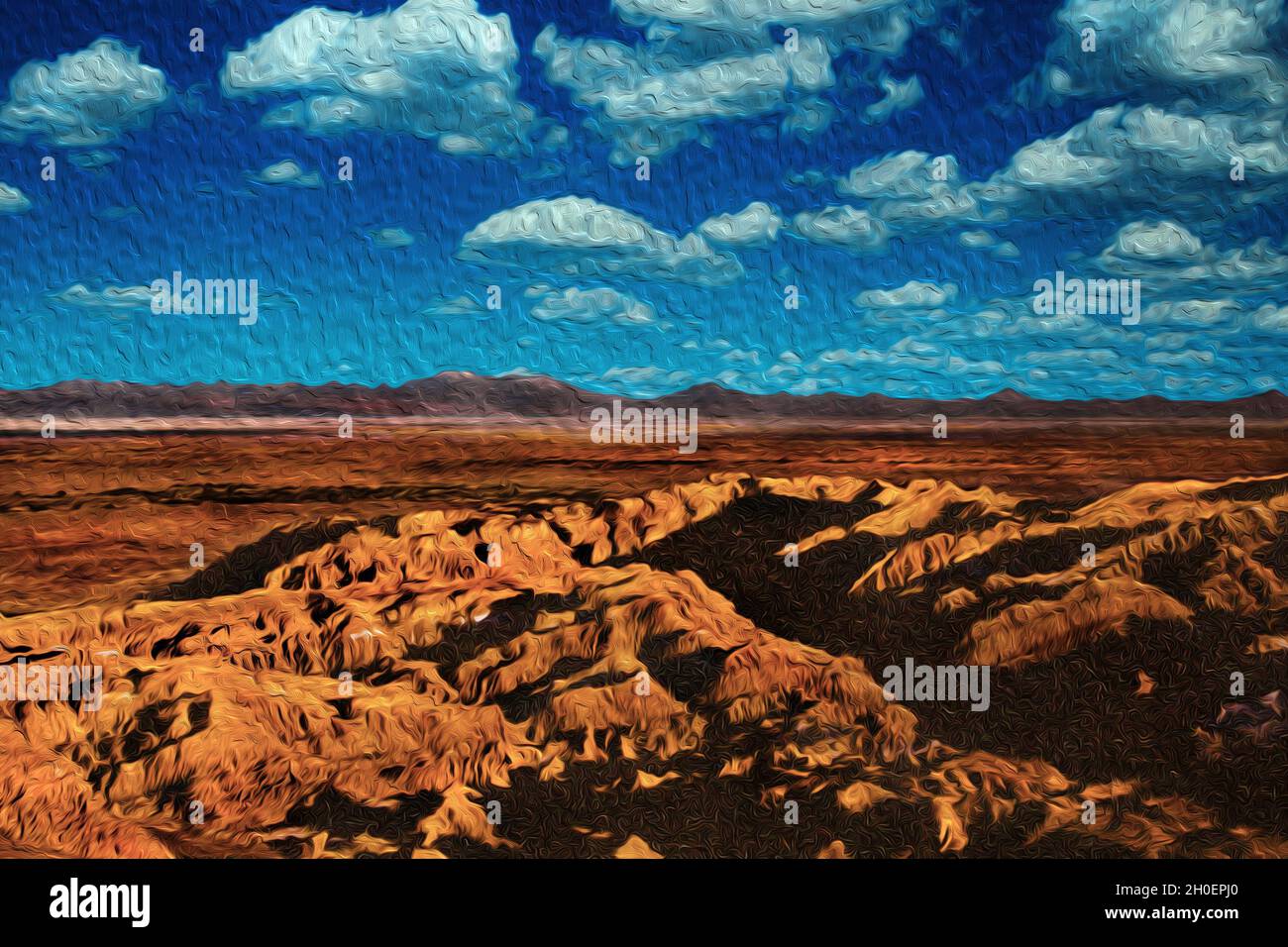 Desert landscape with peaks and rough terrain near San Pedro de Atacama ...