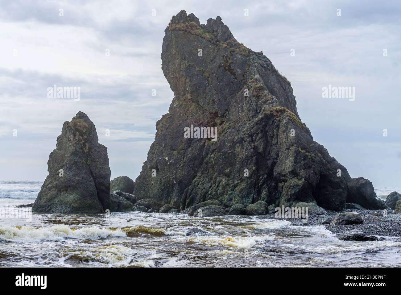 A natural rock monolith at Ruby Beach in Washington State Stock Photo ...