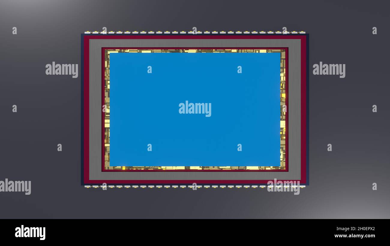 Sensor of modern digital camera. top view, iridescent matrix surface ...