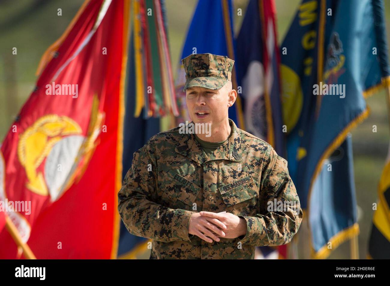 U.S. Marine Corps Sgt. Maj. Nicholas C. Elliott, the outgoing sergeant ...