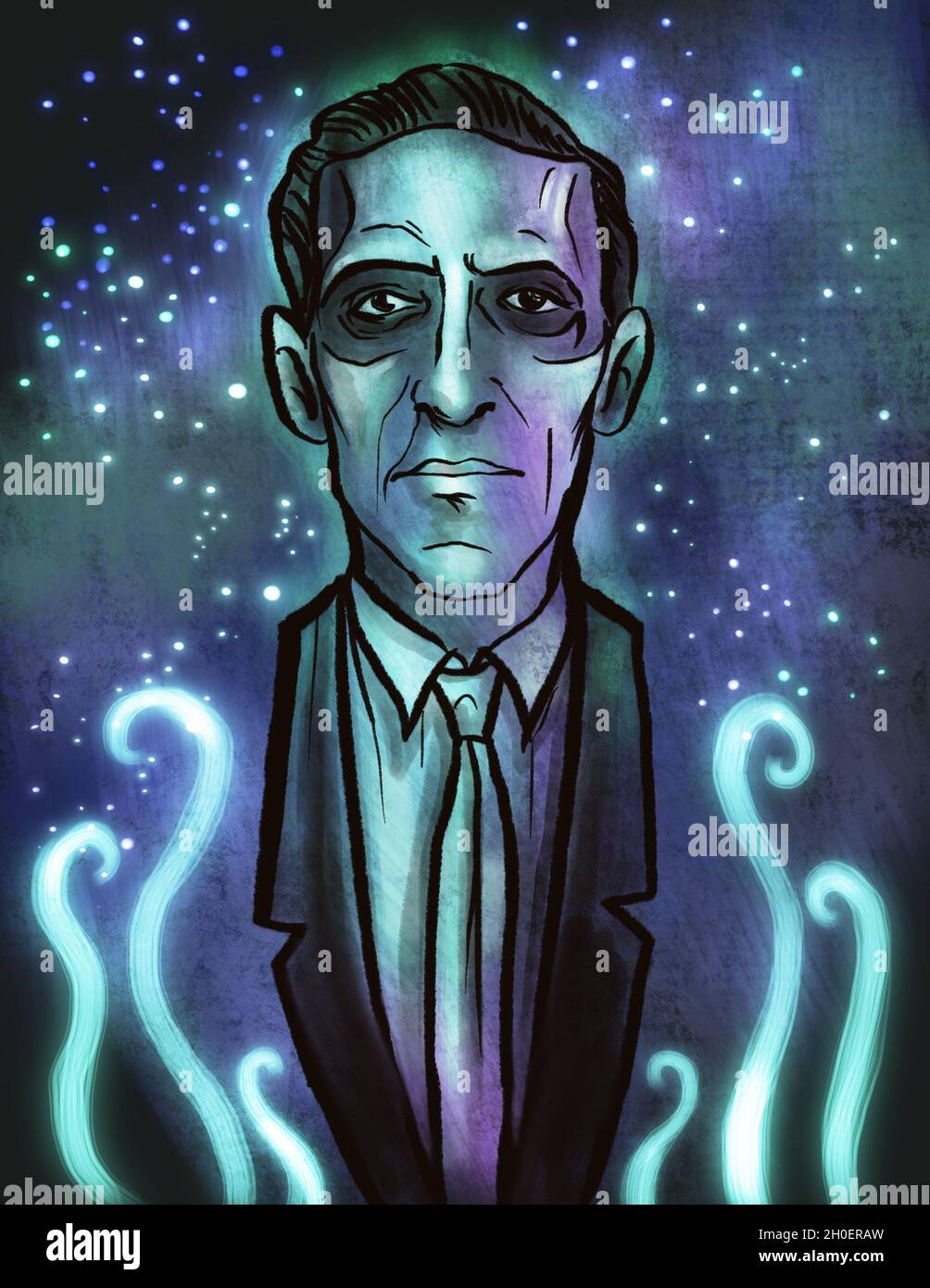 H. P. Lovecraft hand drawn portrait illustration art Stock Photo - Alamy