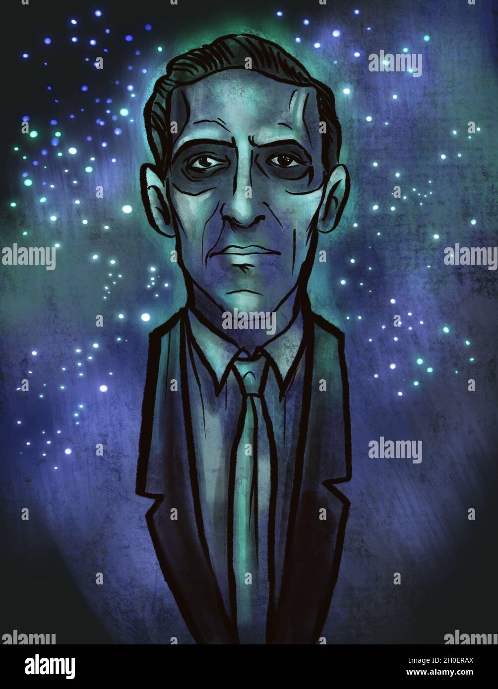 H. P. Lovecraft hand drawn portrait illustration art Stock Photo - Alamy