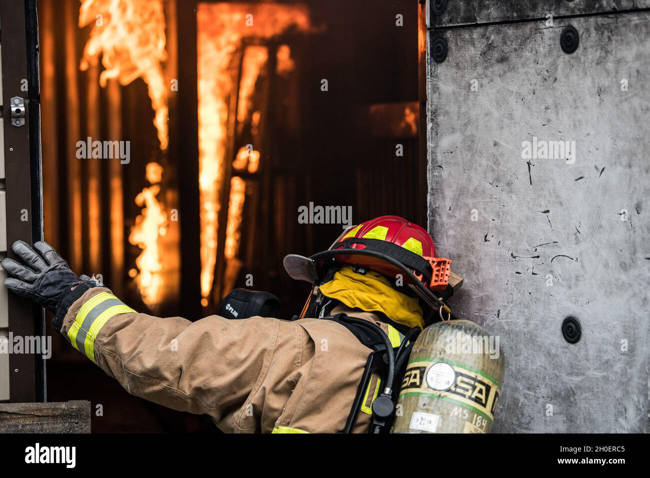 U.S. Air Force Staff Sgt. Manuel Rodriguez, a lead firefighter with the ...