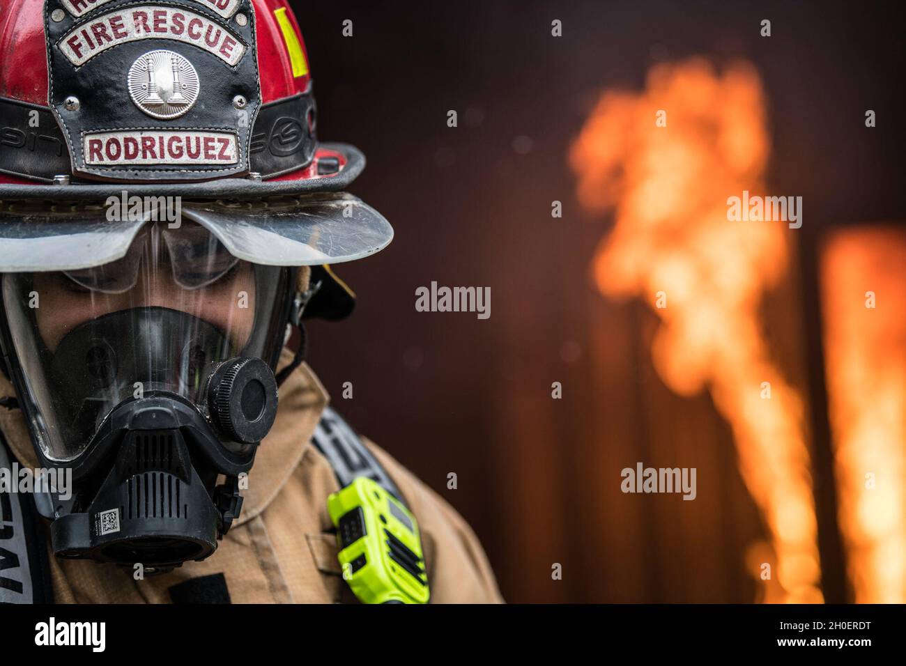 U.S. Air Force Staff Sgt. Manuel Rodriguez, a lead firefighter with the ...