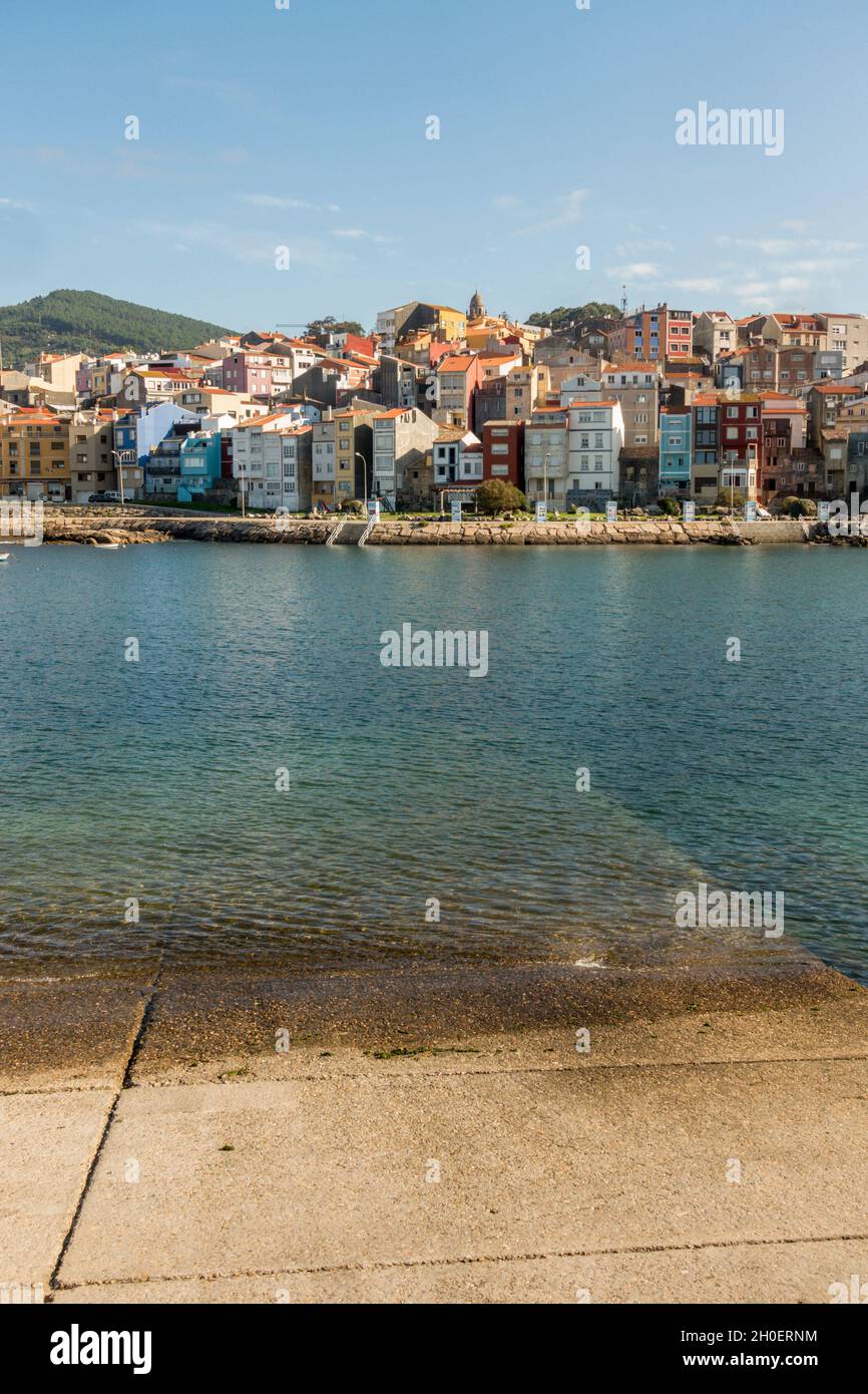 Colourful houses at the coastal town of A Guarda, La Guardia, Galicia ...