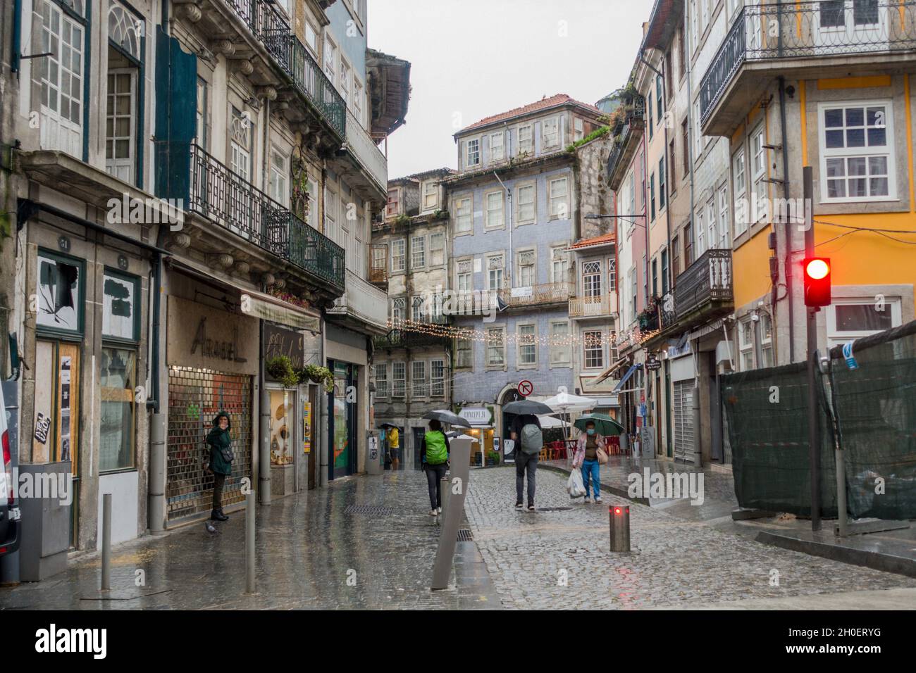 Center of Porto, historic centre during rain. Porto, Portugal Stock ...