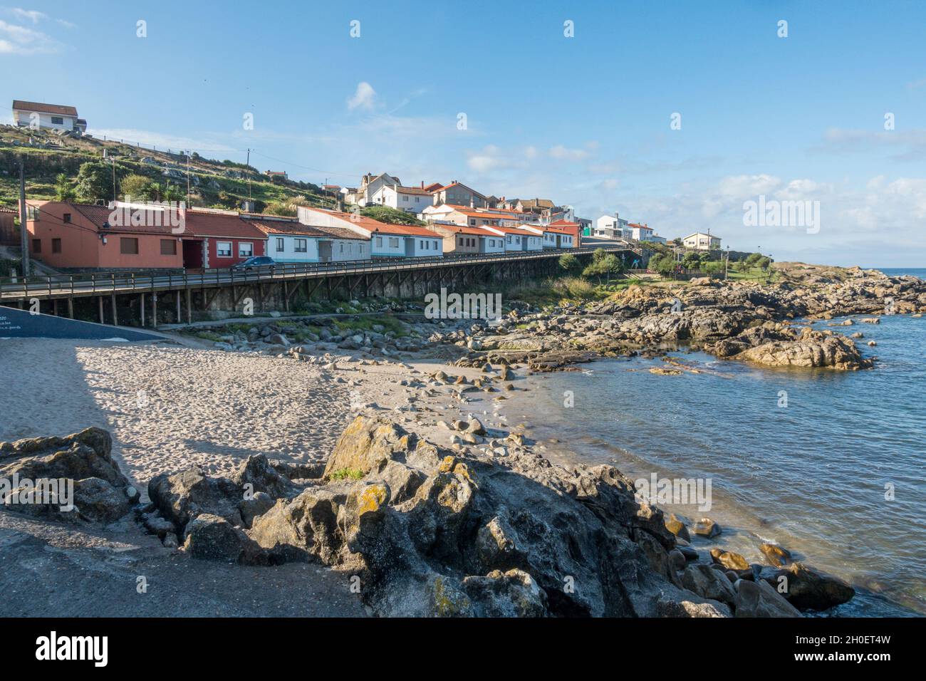 Colourful houses at the coastal town of A Guarda, La Guardia, Galicia ...