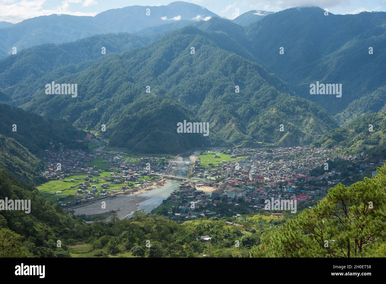 Aerial view of Bontoc, capital of the province of Mountain Province ...