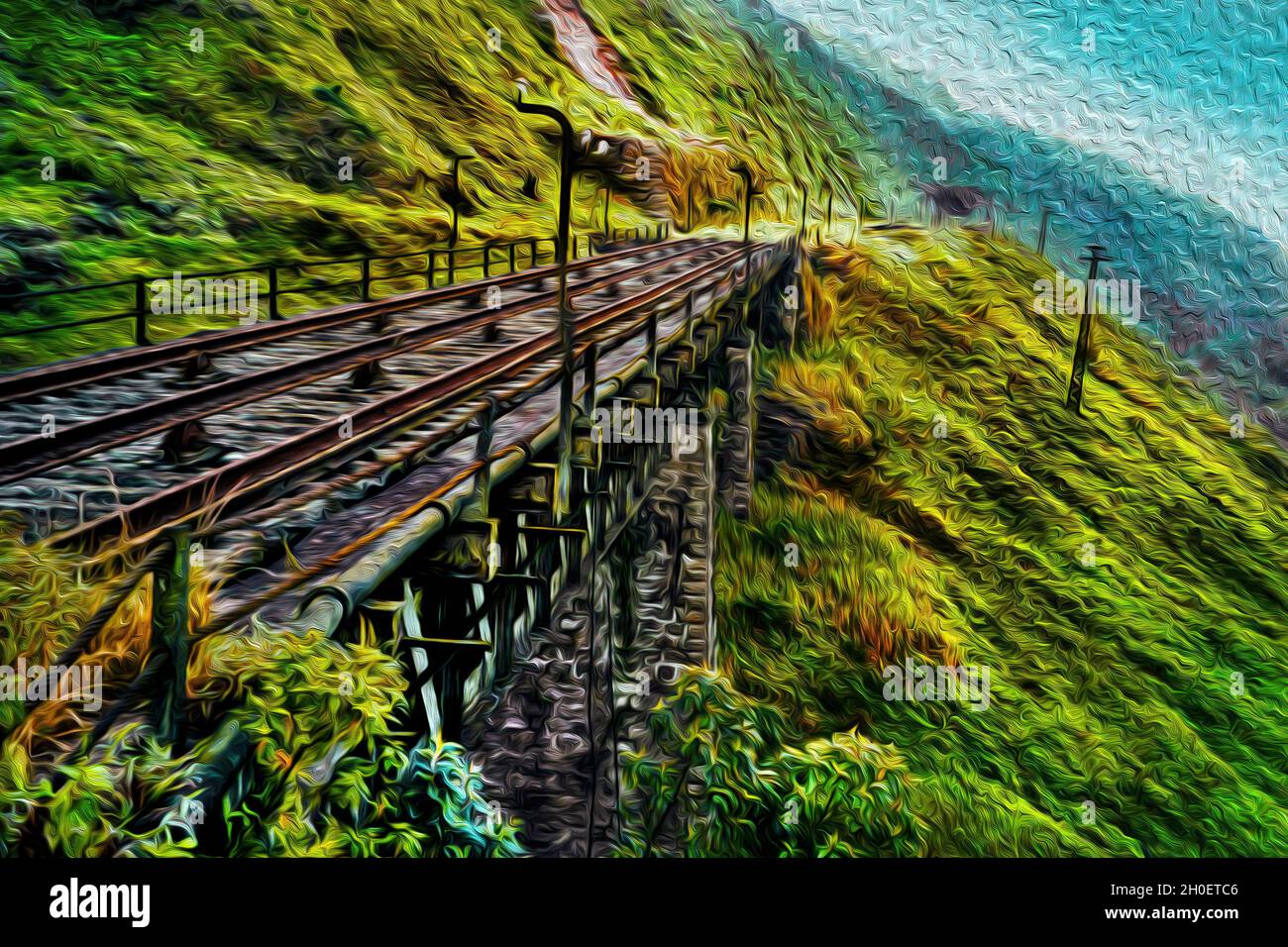 Train tracks of an old disused railway line over a bridge in the ...