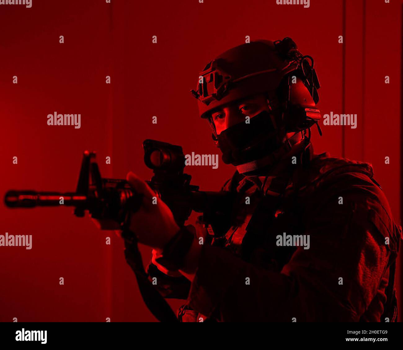 An Airman from the 460th Security Forces Squadron stands guard during ...