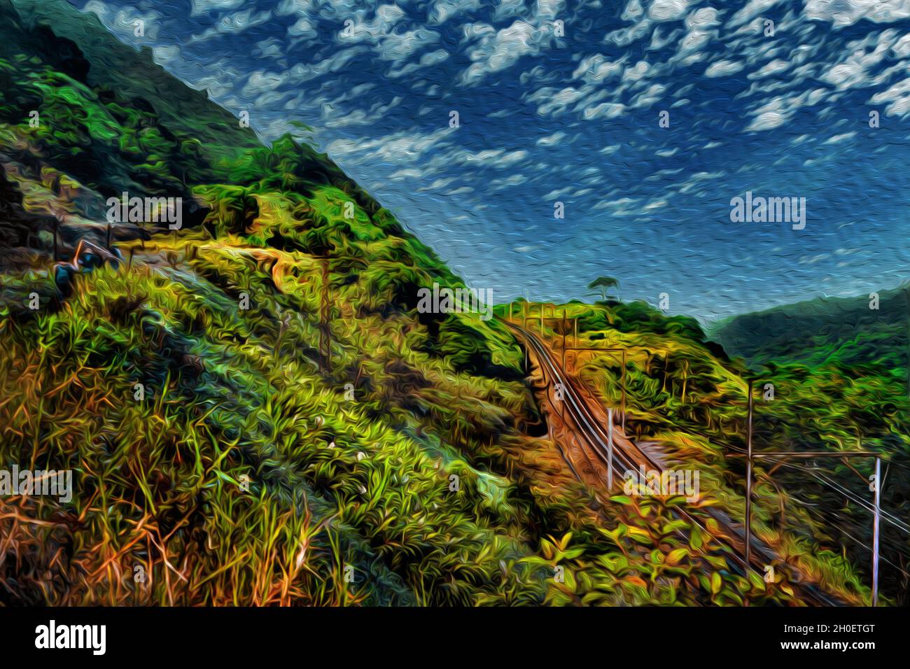 Train tracks of a railway line going through a steep slope in a ...