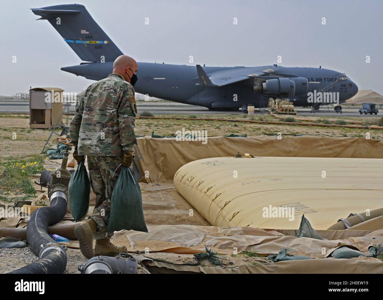 A U.S. Air Force Airman assigned to the 386th Expeditionary Logistics ...