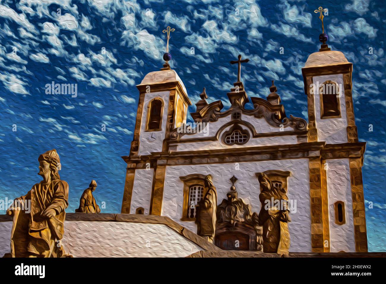 Statues carved by Aleijadinho in front of the Baroque Sanctuary of Bom ...