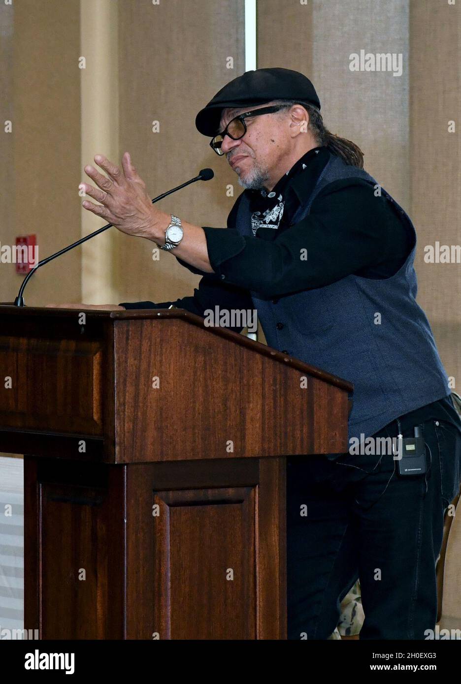 Rip Daniels, WJZD radio station CEO and "It's a New Day" host, delivers remarks inside the Bay ...