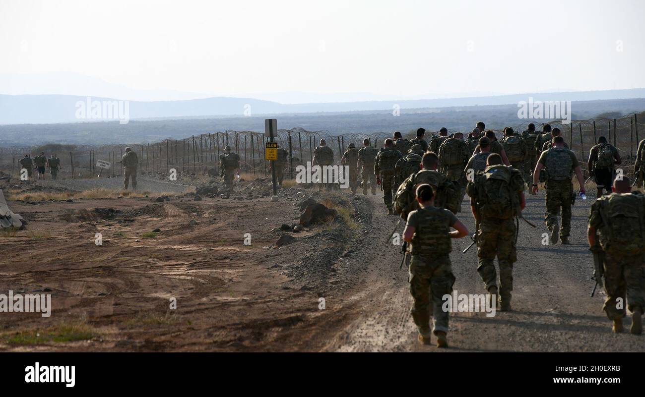 CHABELLEY AIRFIELD, Djibouti - U.S. Soldiers, Airmen and Sailors march ...