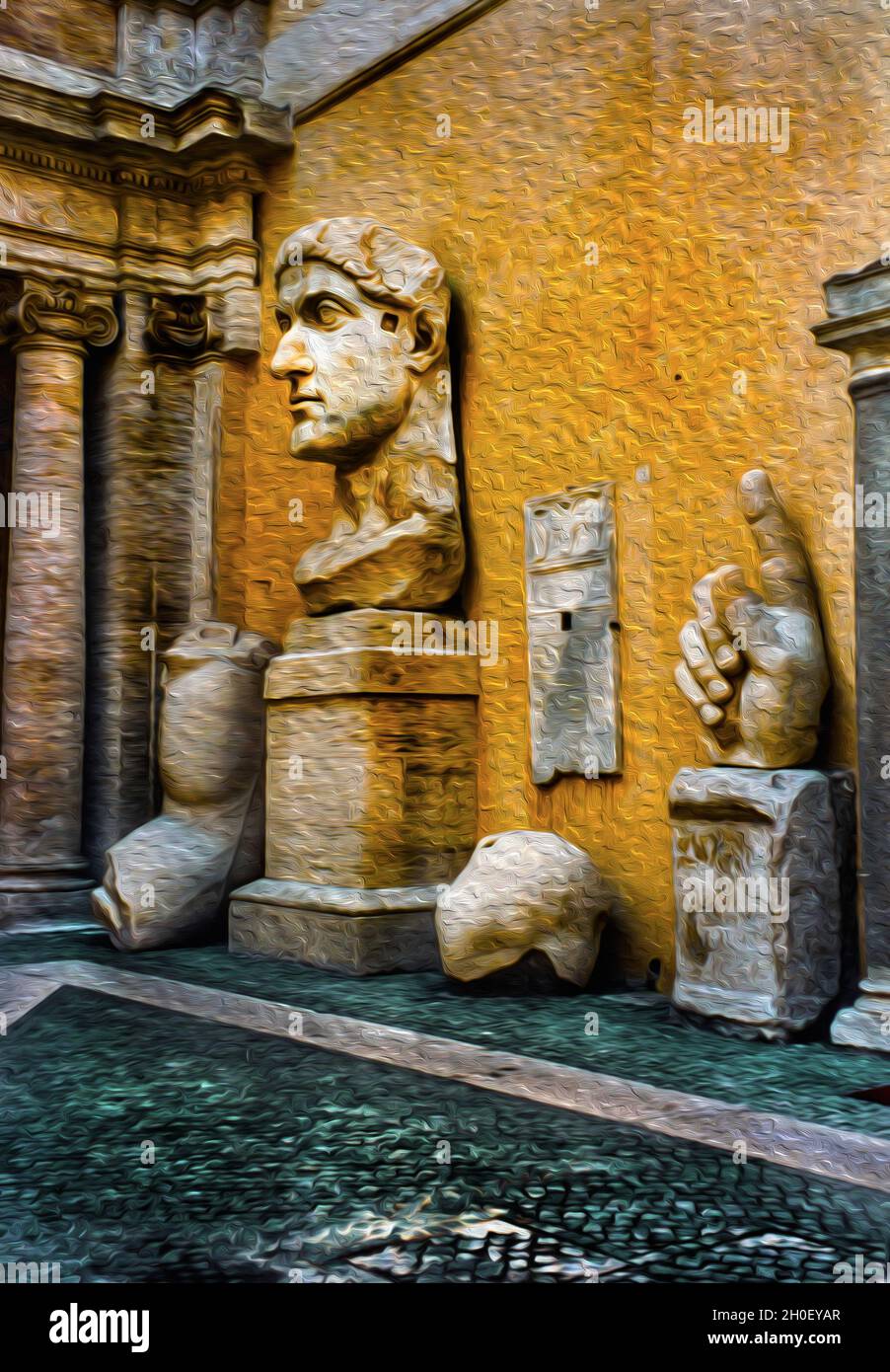 Set of old roman sculptures carved in marble at the Capitoline Museums ...