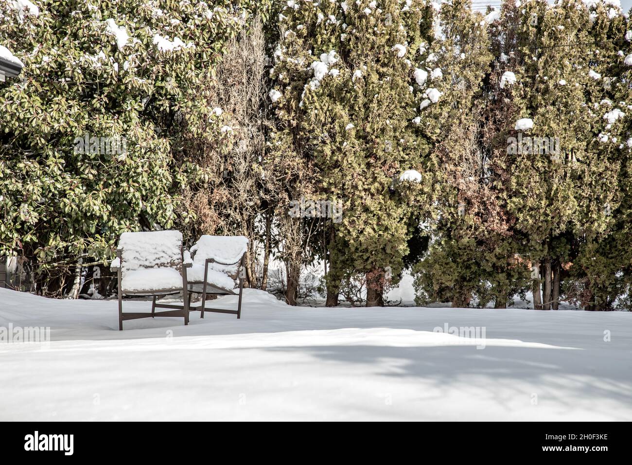 Two snow covered chairs hi-res stock photography and images - Alamy