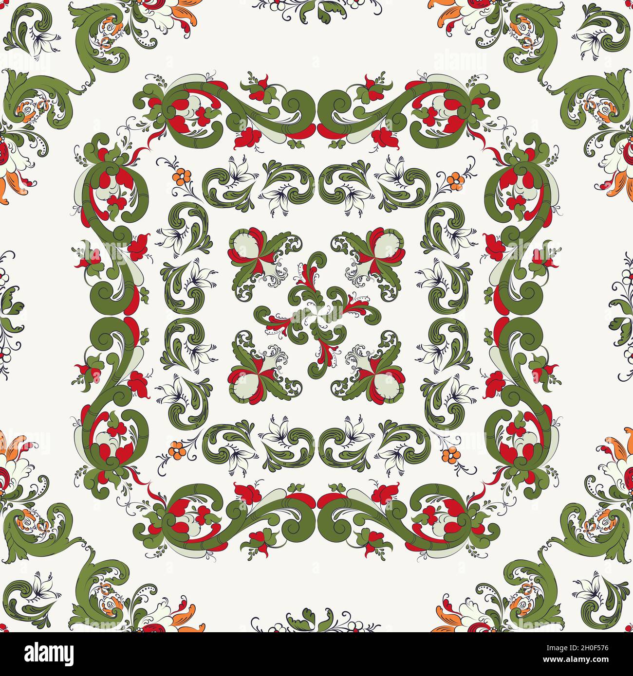 Rosemaling tile, traditional Norwegian decorative pattern. Vector ...