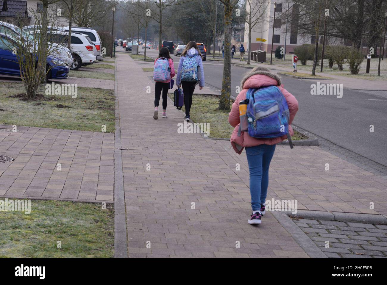 Students walk to school on Ramstein Air Base, Germany, Feb. 22, 2021 ...
