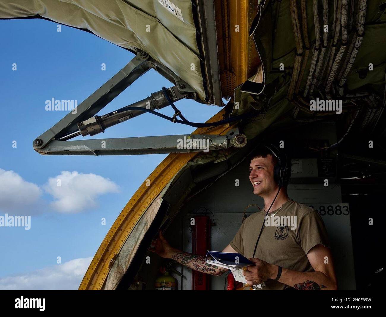 U.S.Air Force Senior Airman Blake Thomson, a boom operator with the ...