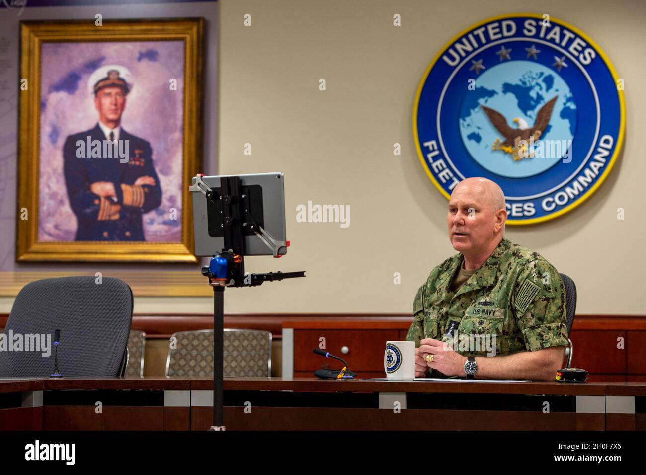 Adm. Christopher W. Grady, commander, U.S. Fleet Forces Command, speaks ...