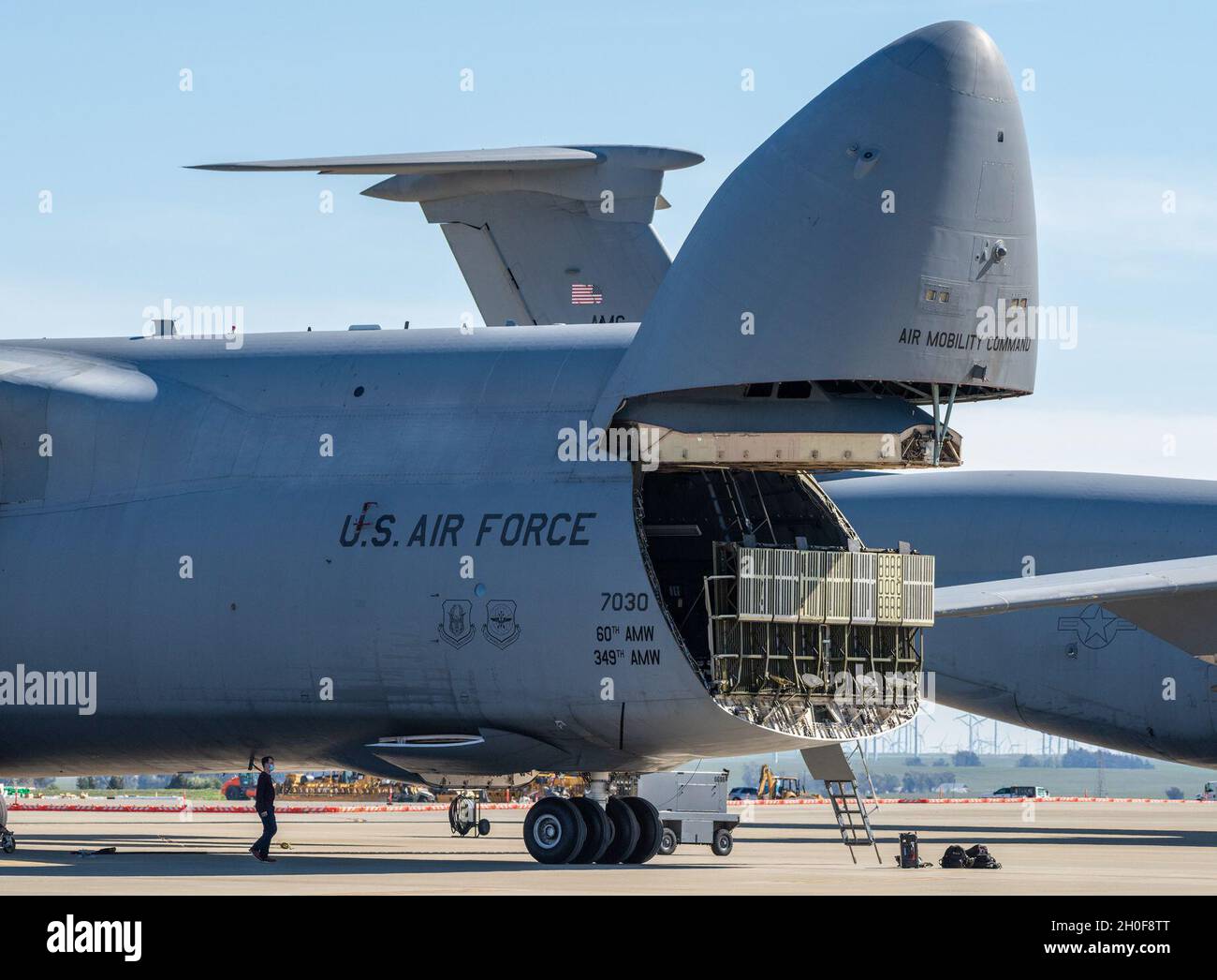C-5M Super Galaxy aircraft sit on the flight line at Travis Air Force ...