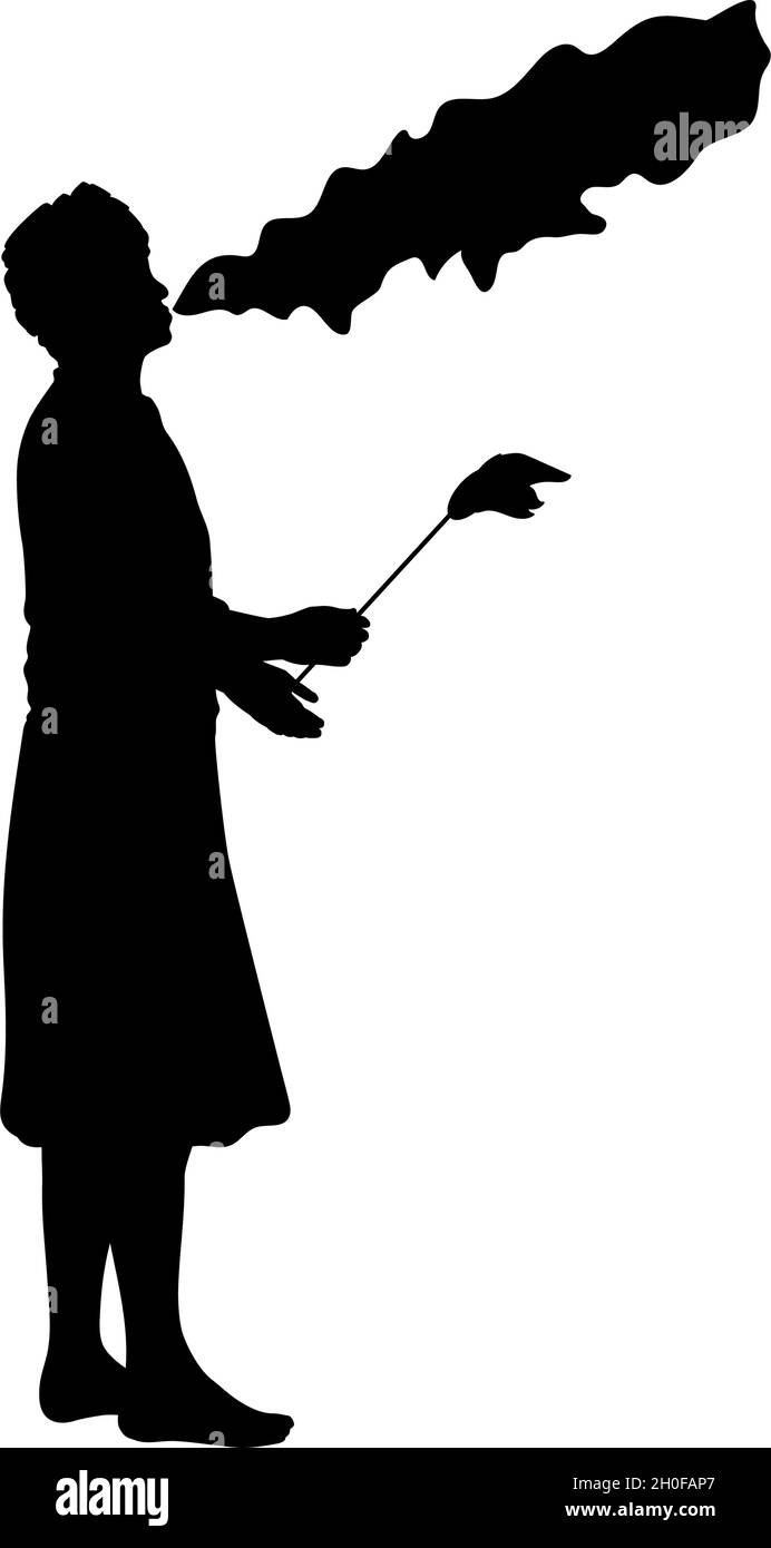 Silhouette man with flaming torches. Circus sideshow. Indian culture ...