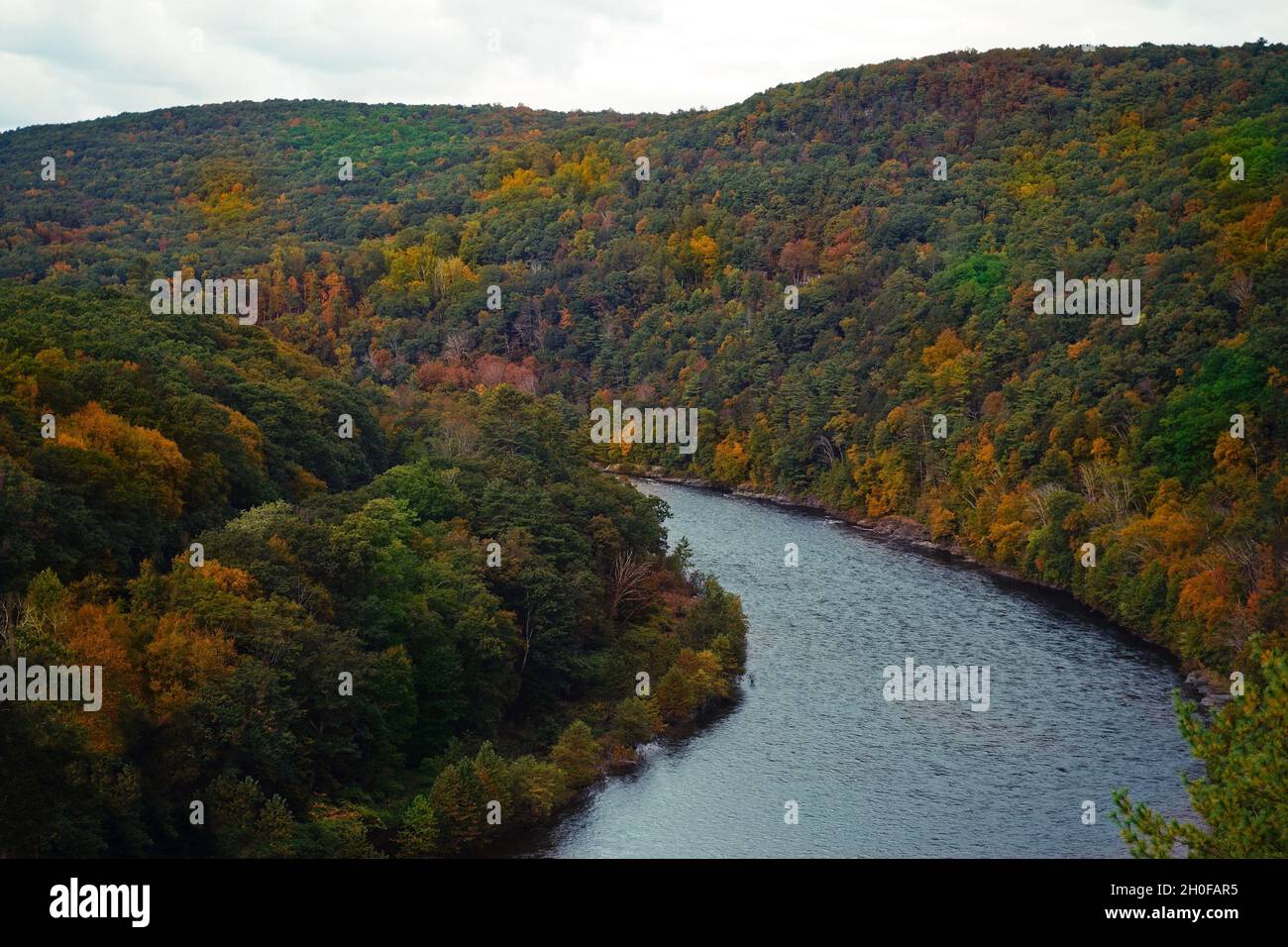 View of upper Delaware Scenic Byway with autumn colors Stock Photo - Alamy