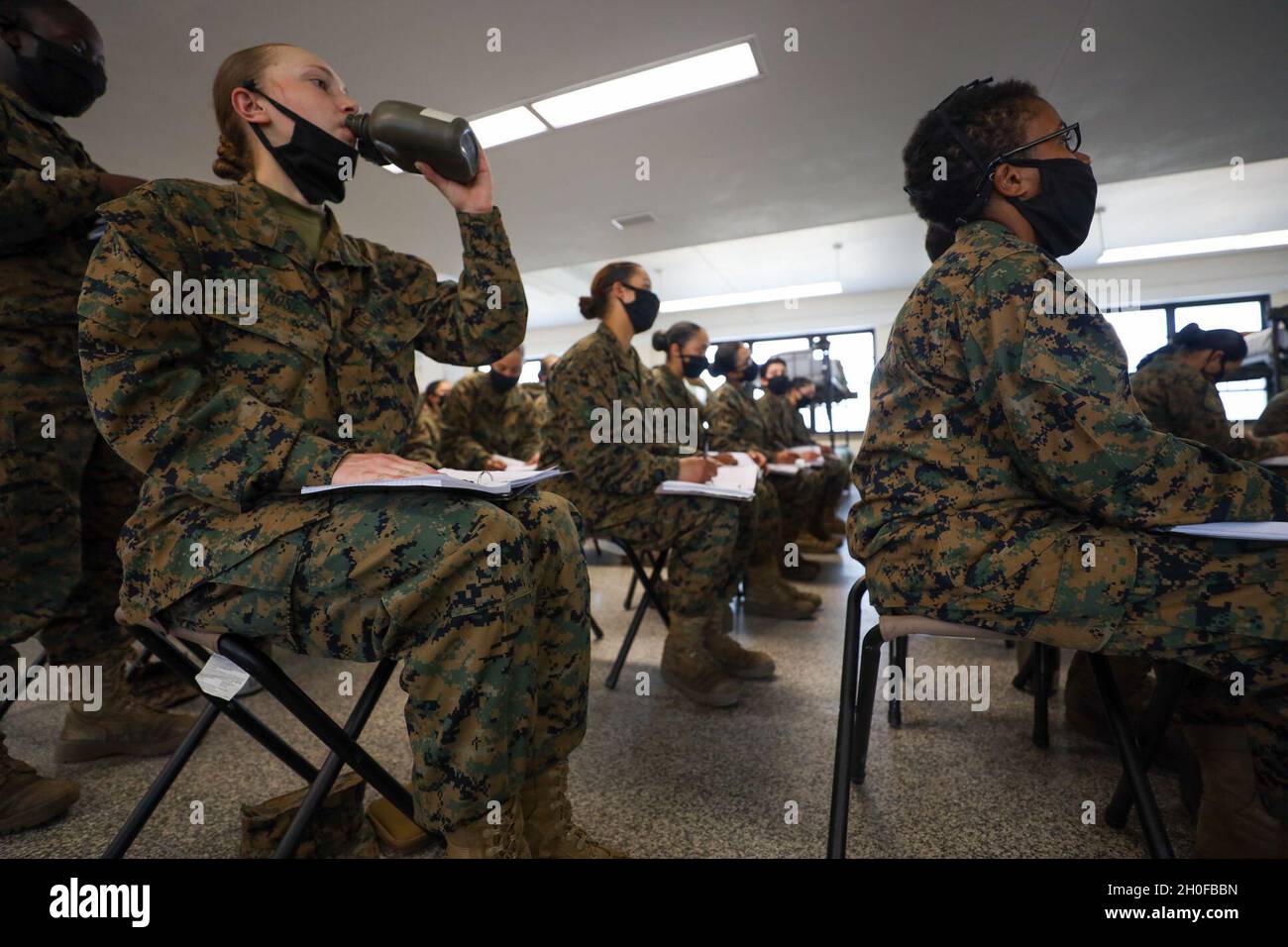 Recruits with Oscar Company, 4th Recruit Training Battalion, listen to ...