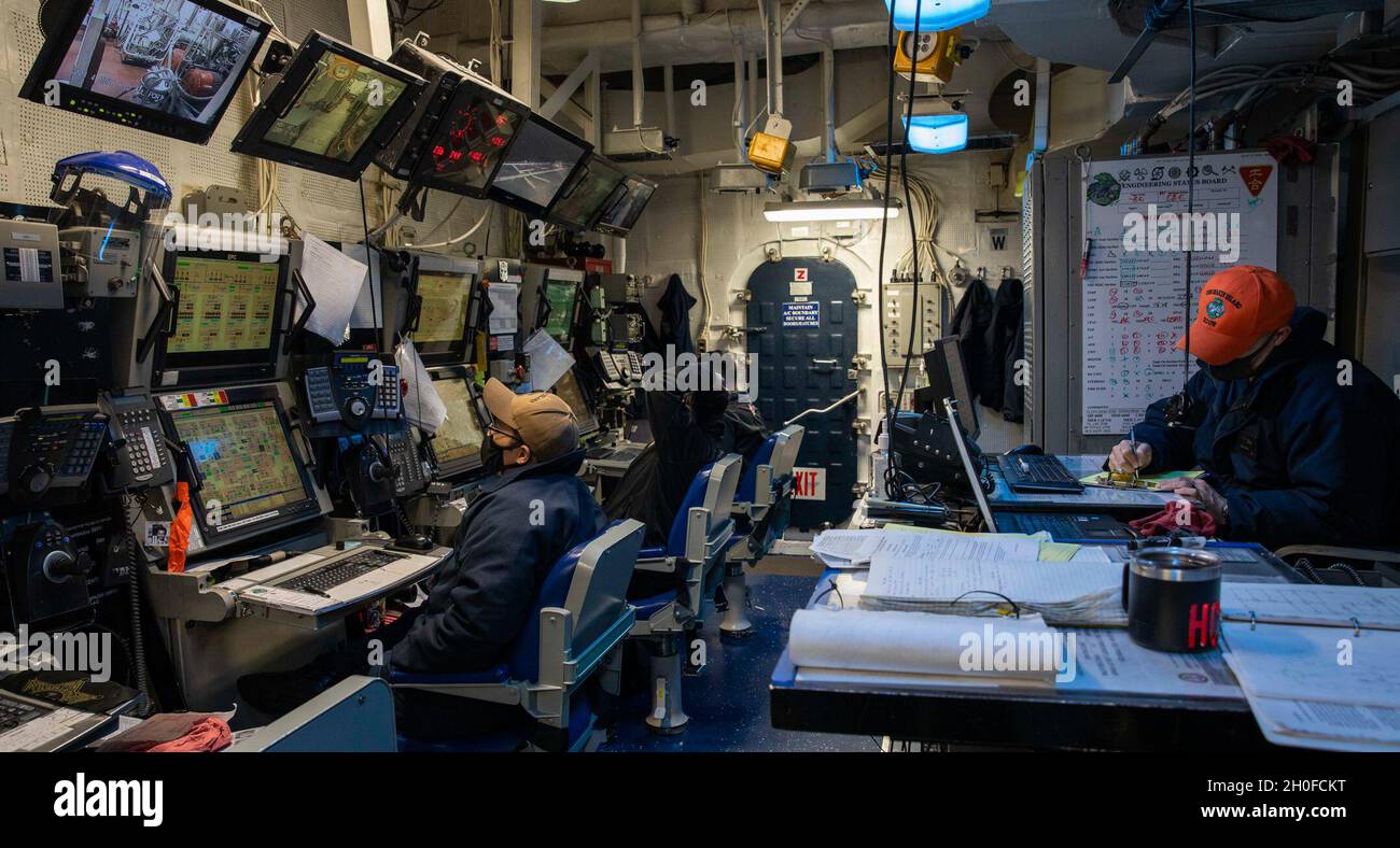 ARABIAN GULF (Feb. 24, 2021) – U.S. Sailors monitor propulsion and ...