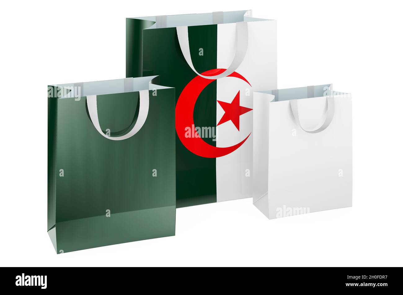 Shopping bags with Algerian flag. Shopping in Algeria, concept. 3D ...