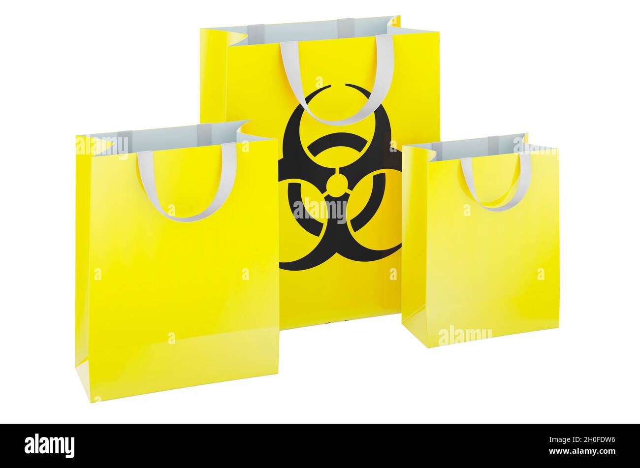 Shopping bags with biohazard symbol, 3D rendering isolated on white ...