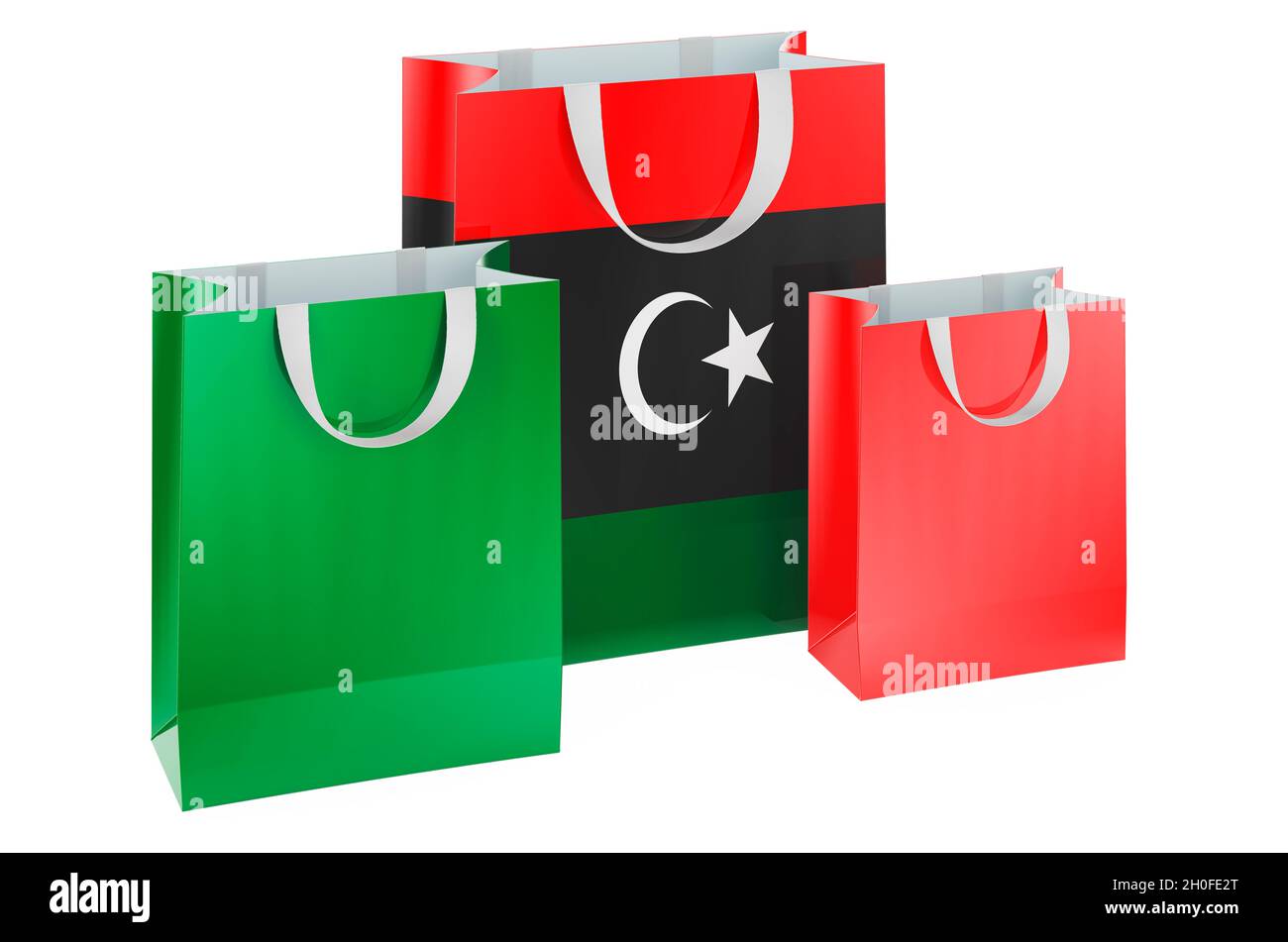 Shopping bags with Libyan flag. Shopping in Libya, concept. 3D ...