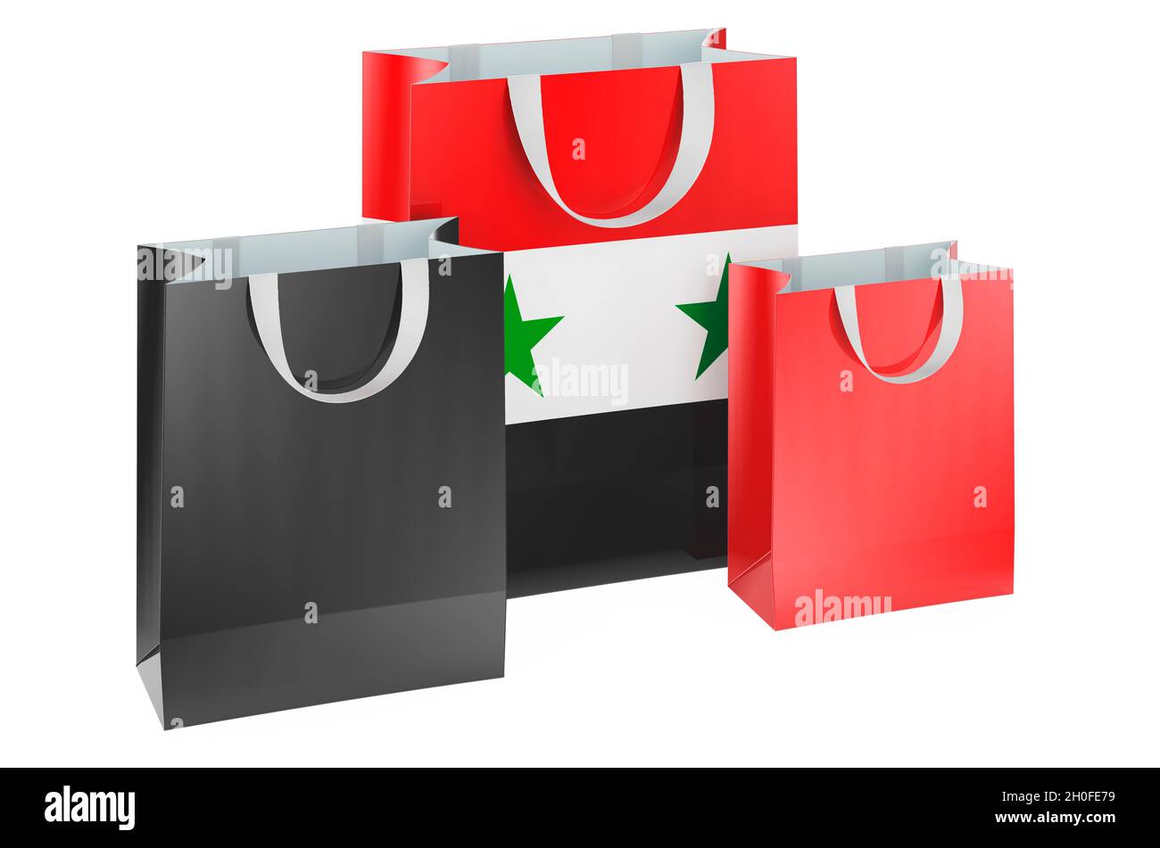 Shopping bags with Syrian flag. Shopping in Syria, concept. 3D ...