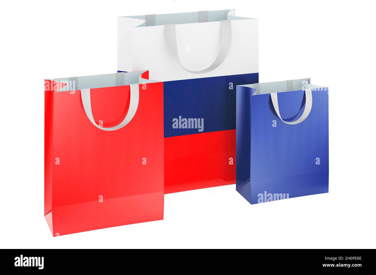 Shopping bags with Russian flag. Shopping in Russia, concept. 3D ...