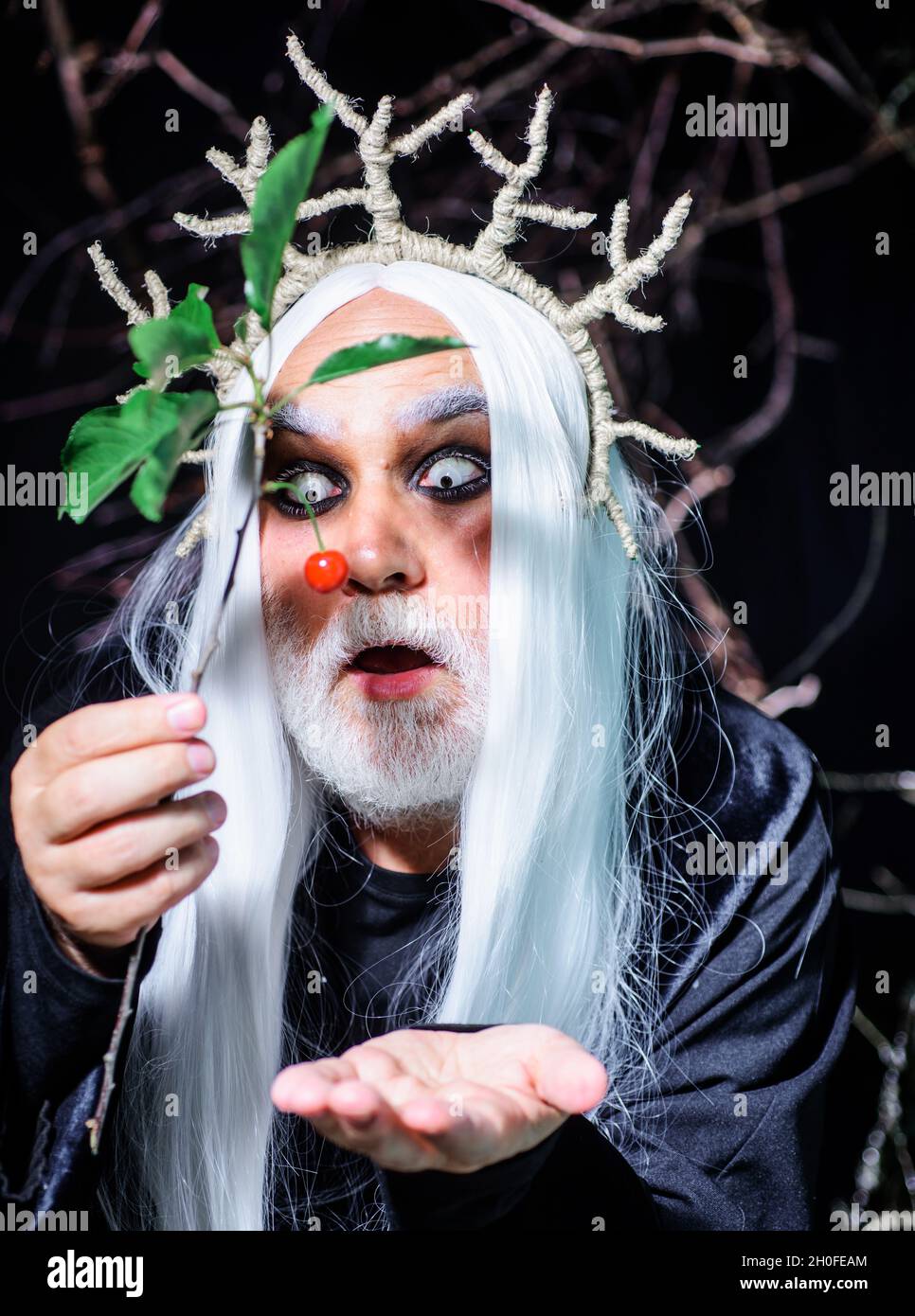 Devil man on Halloween night. Bearded male ready for party. Horror man ...