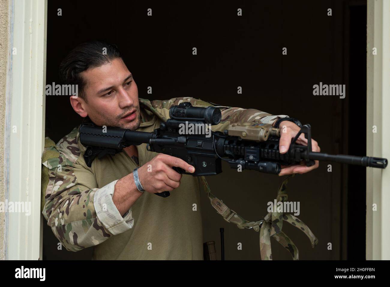 A deployed aircraft ground response element member assigned to the ...