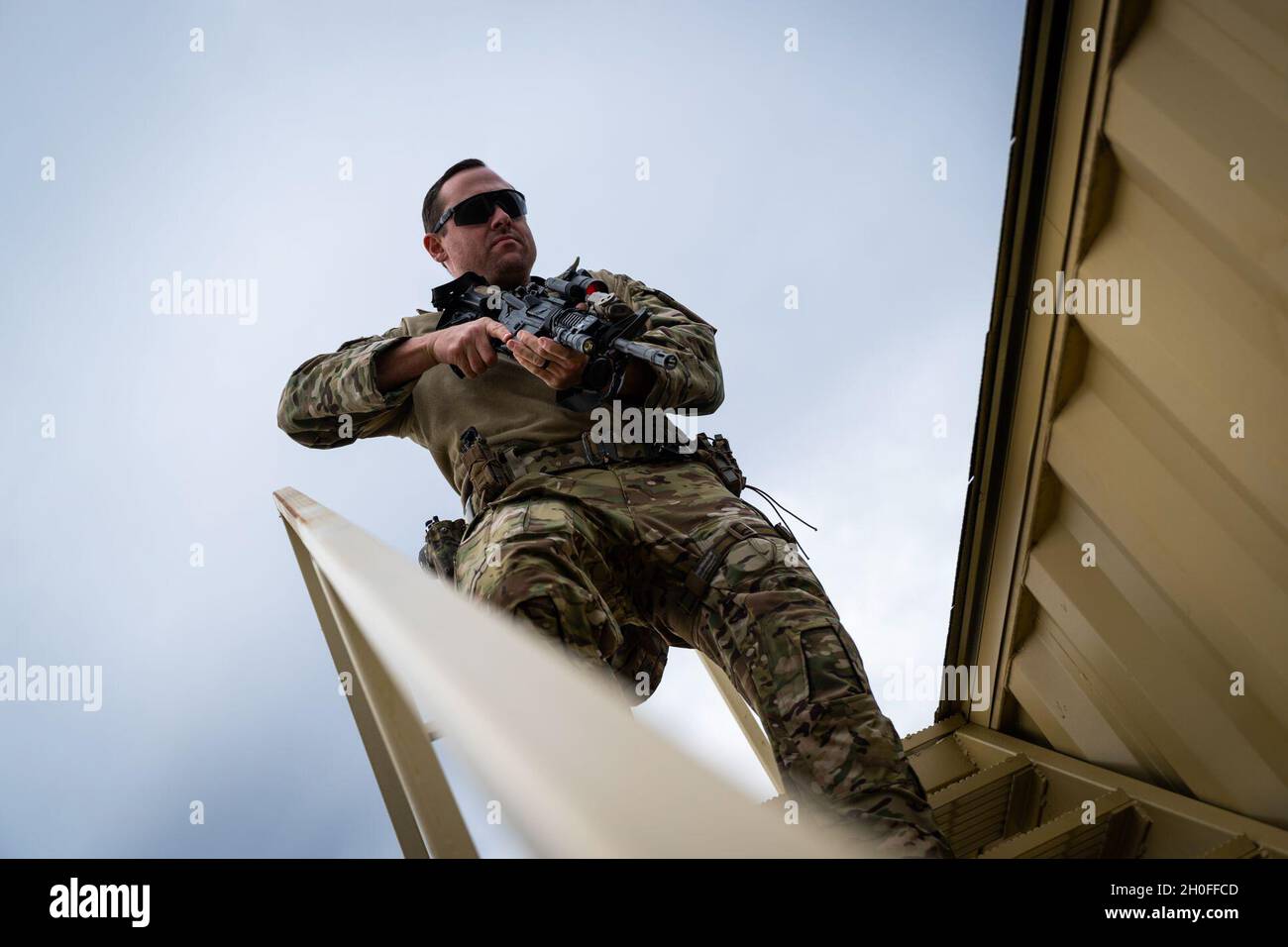 A deployed aircraft ground response element member assigned to the ...