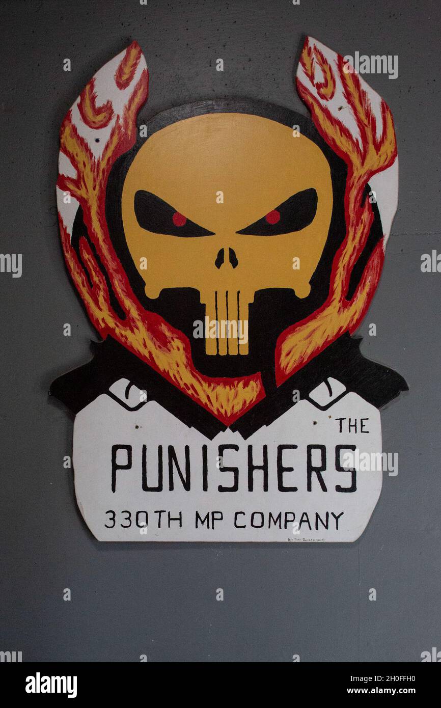 A morale sign showing the Punisher mascot of the California Army ...