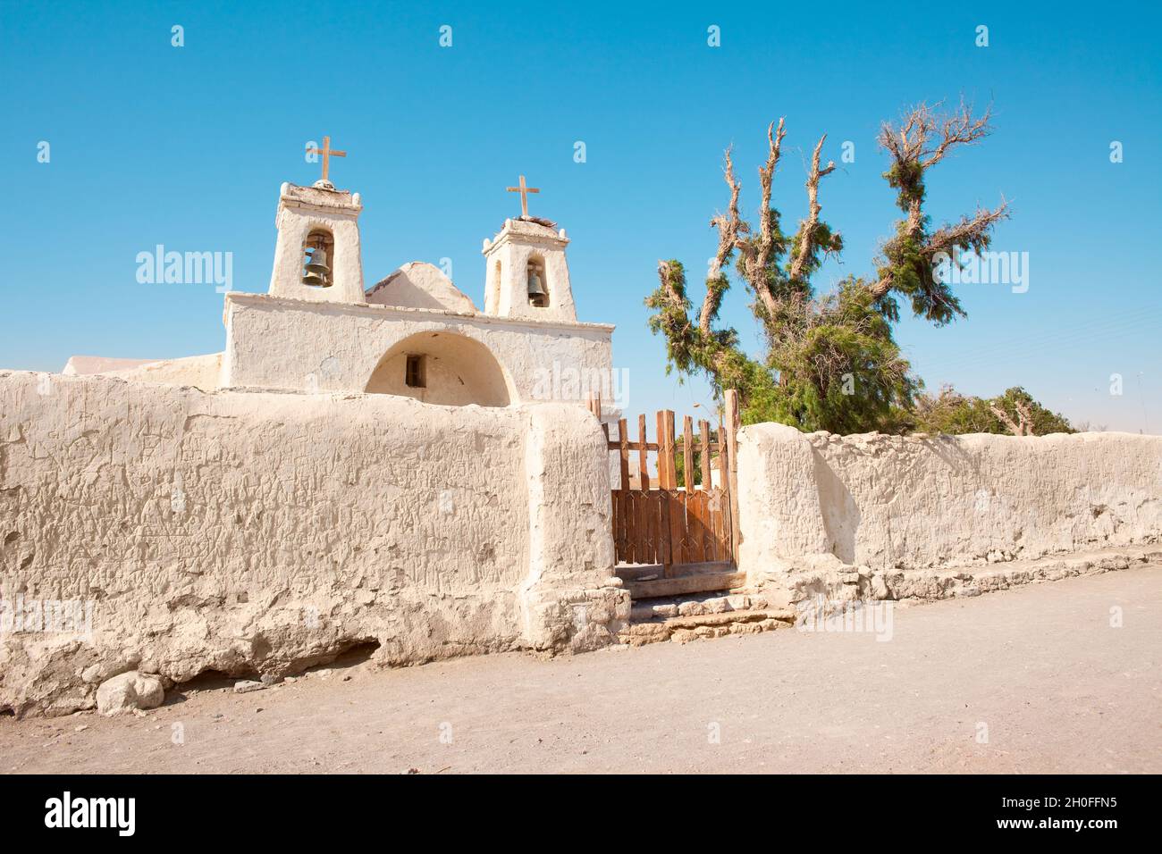 An old church build in adobe at a small village named Chiu Chiu in the ...
