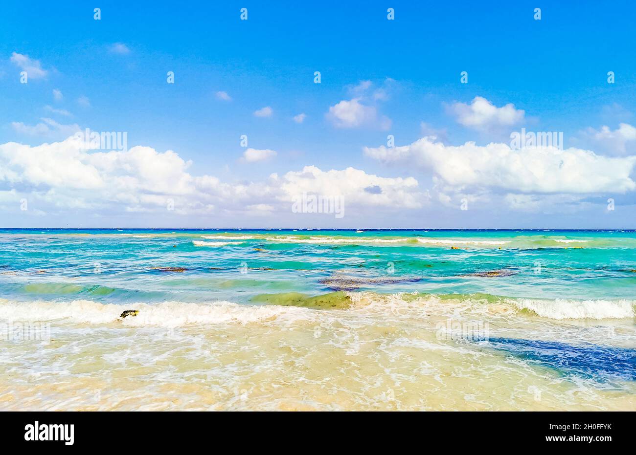 Tropical mexican beach landscape panorama with clear turquoise blue ...